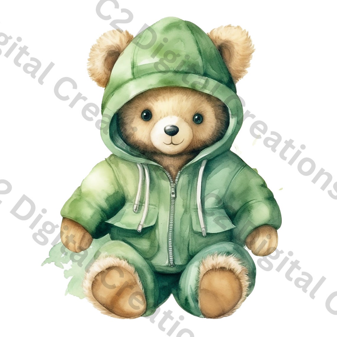 30 Watercolor Green Teddy Bear Baby Boy Airplanes Trucks, Baby Shower ...