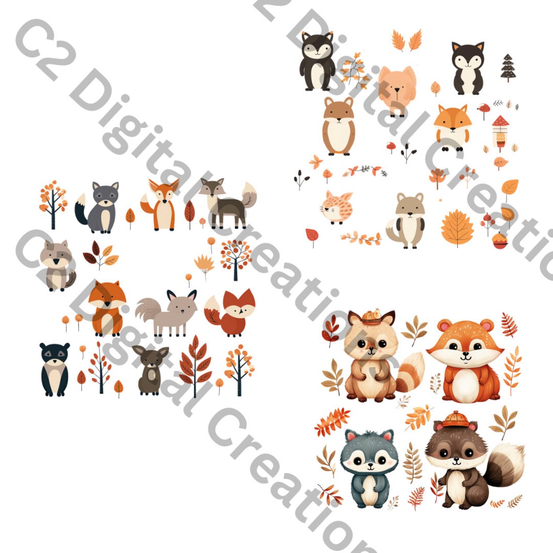 Woodland Fall Clipart Set - Fall Woodland Animal Clipart Set in PNG ...