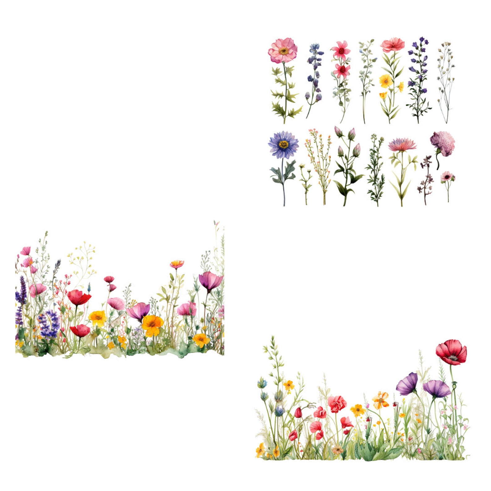 20 Watercolor Wildflower Border, Wedding Clipart, High Quality 400 DPI ...
