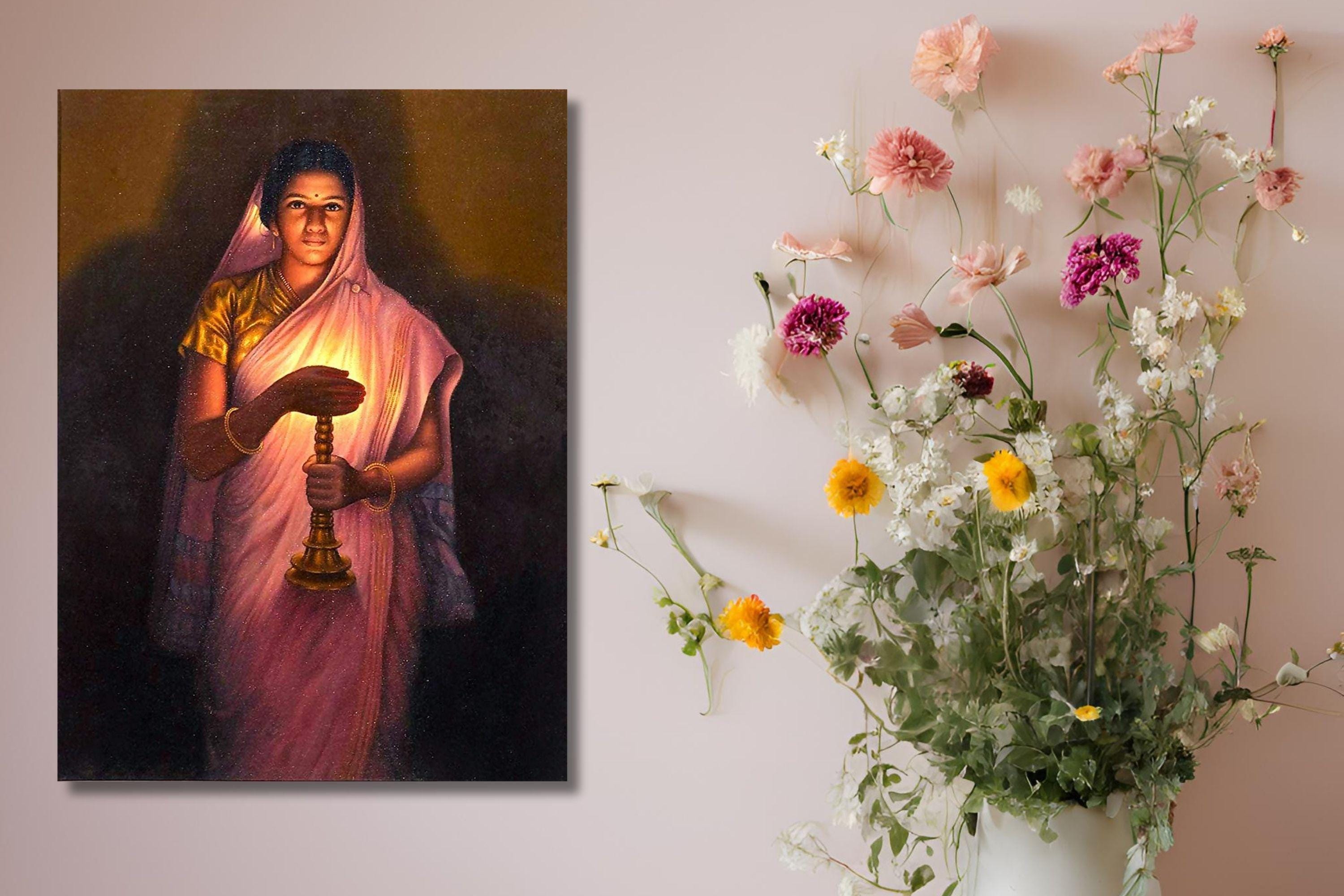 Glow of Hope by Raja Ravi Varma Canvas, Lady With the Lamp Poster ...