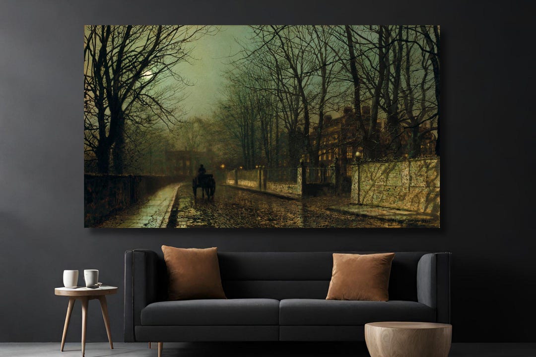 John Atkinson Grimshaw A Wet Moon Canvas Wall Art,putney Road 1886 ...