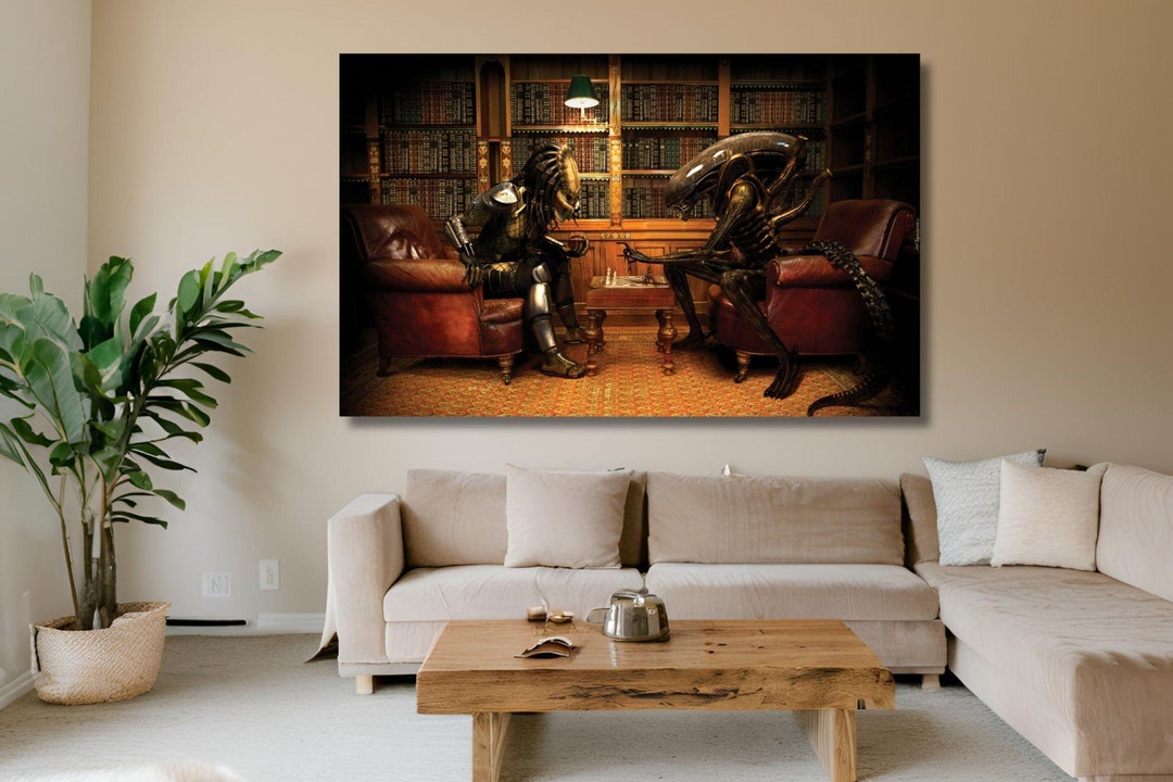Alien Vs Predator Playing Chess Wall Art, Playing Chess Poster ...