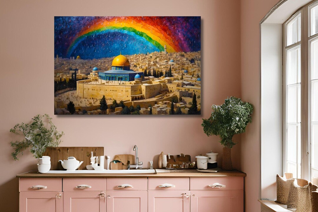 Jerusalem Rainbow Canvas Masjid Al Aqsa Art, Masjid Al Aqsa Canvas ...