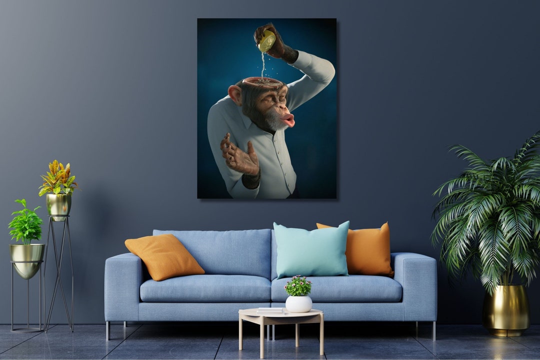 Monkey Canvas, Funny Wall Art, Brainless Monkey Art, Animal Canvas ...