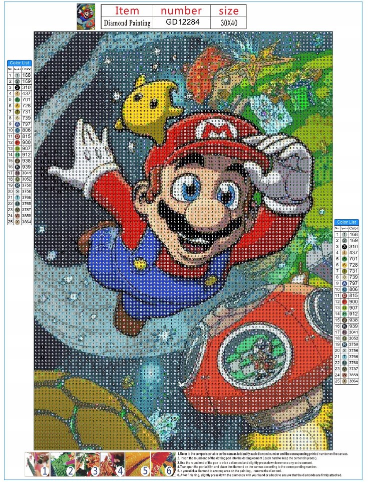 Diamond Painting Kit Super Mario 5D DIY Diamond Set With Accessories ...