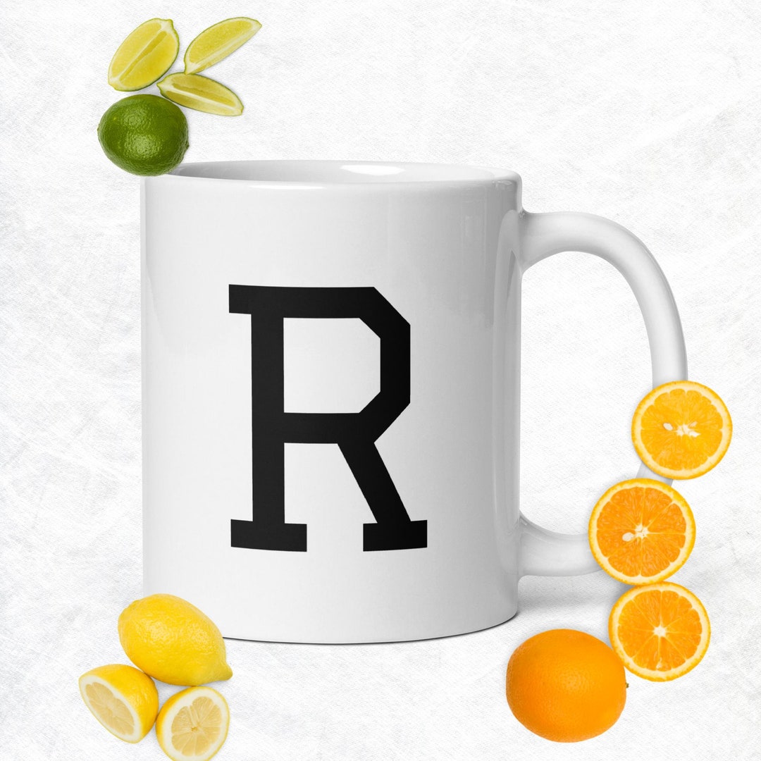 Personalized Monogram Letter R Mug, Initial Mug, White Glossy Gift Mug ...