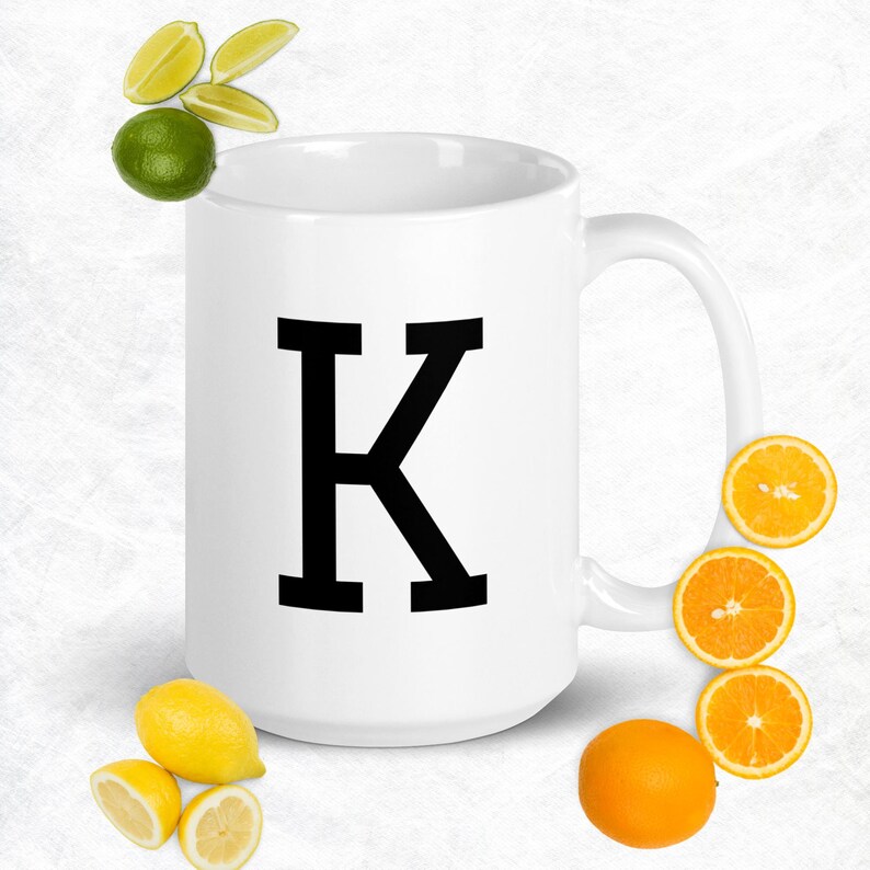 Personalized Monogram Letter K Mug, Initial Mug, White Glossy Gift Mug ...