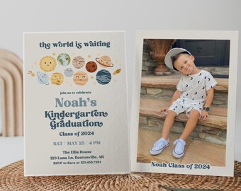 Kindergarten Graduation Photo Invitation Template, Editable ...