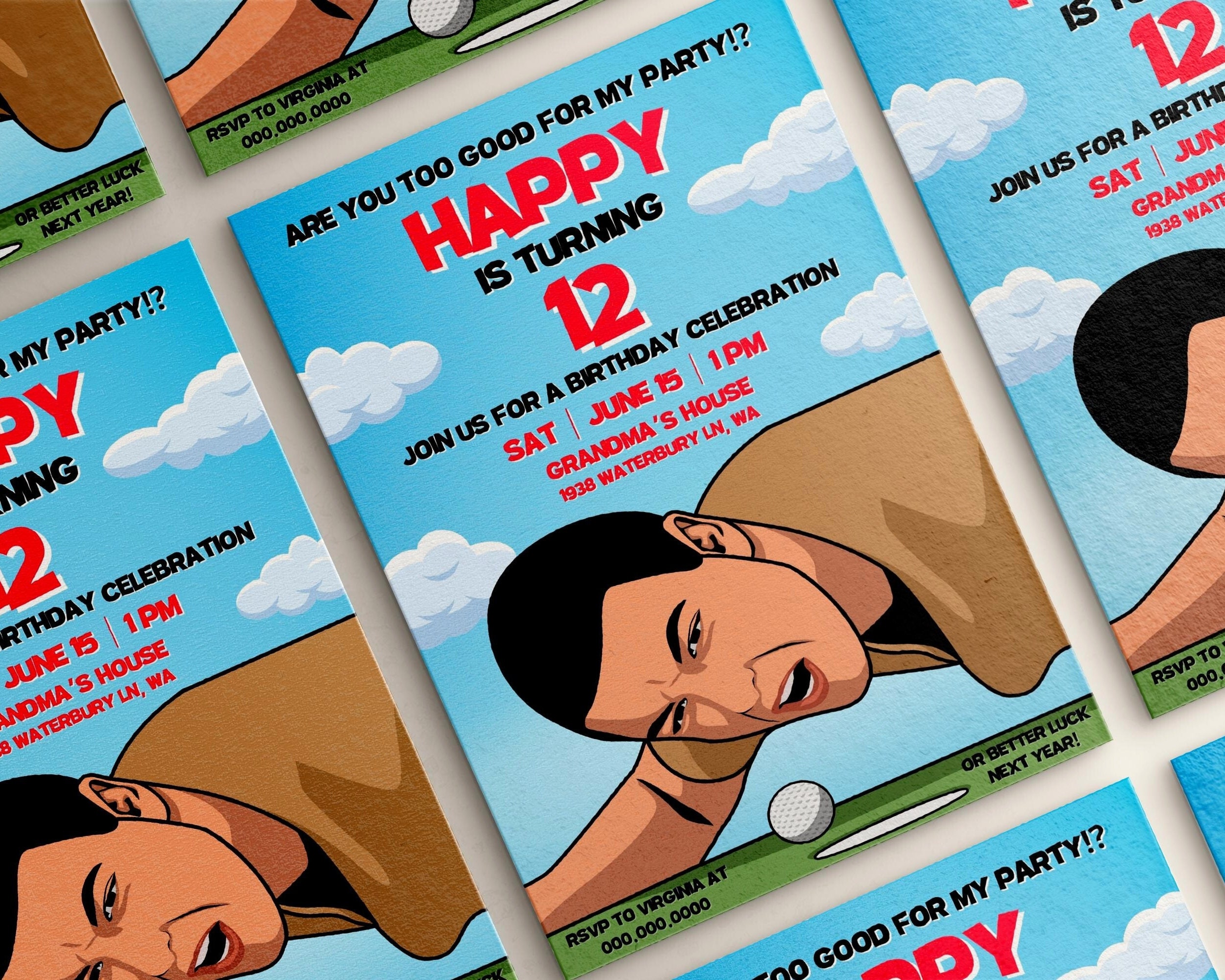 Happy Gilmore Birthday Editable Invitation, Golf Invitation, Golf ...