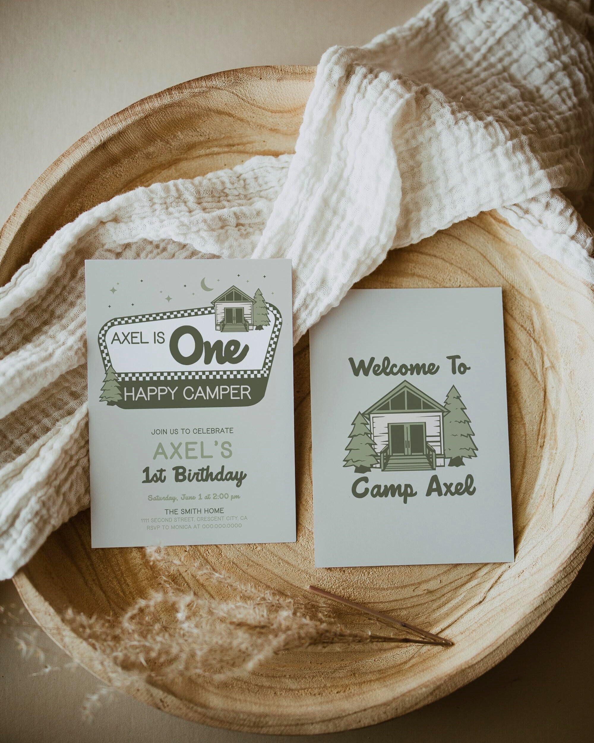 One Happy Camper Birthday Invitation Editable Template, Boy First Birthday Invite, National Park ...