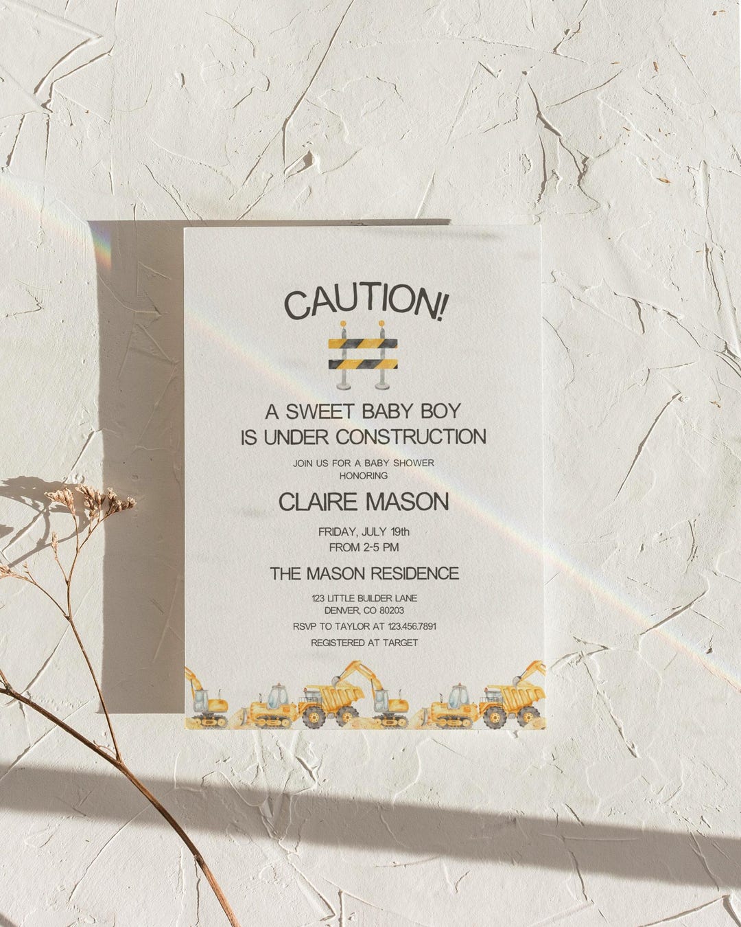 Construction Baby Shower Invitation, Construction Baby Boy Invite, Dump ...