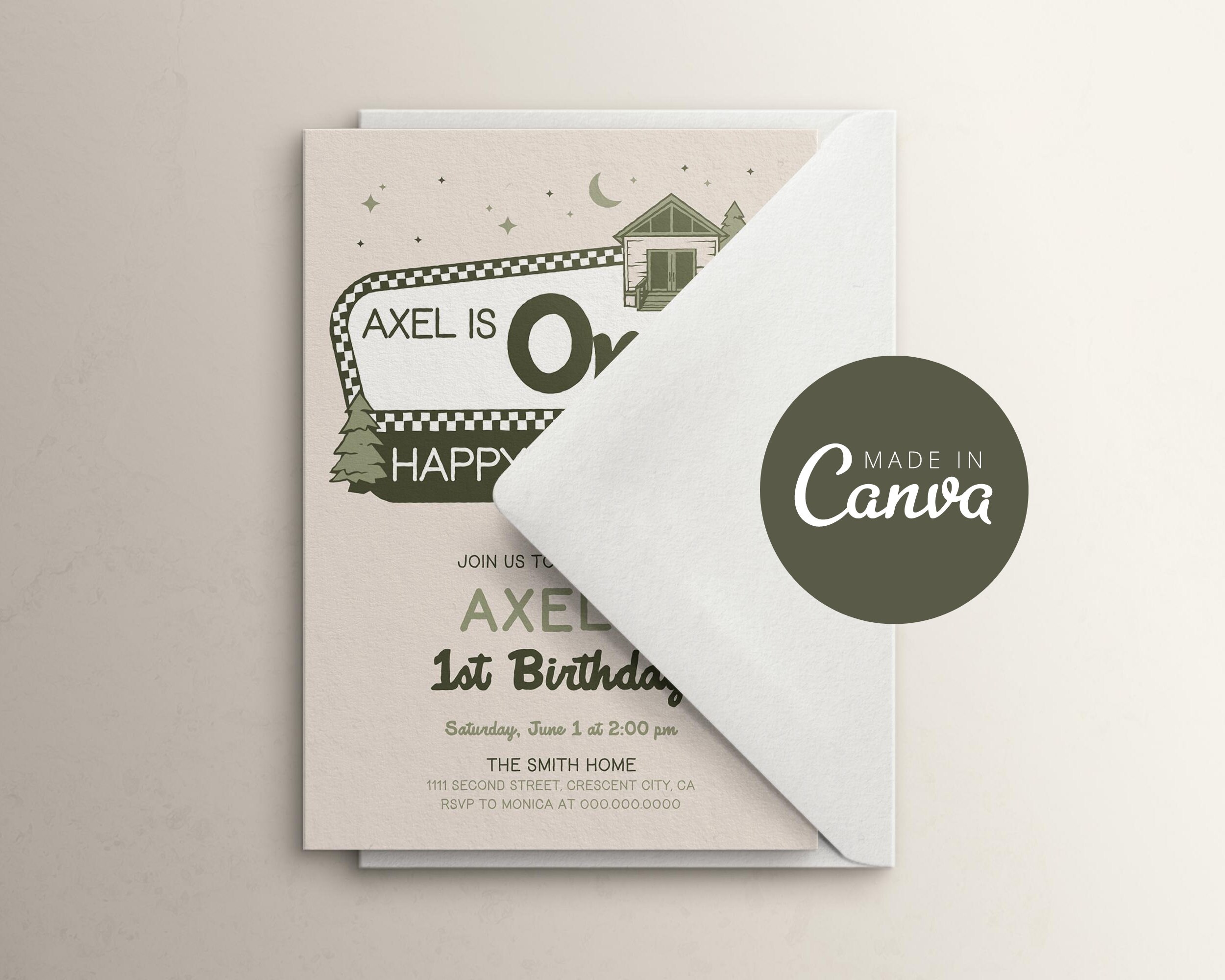 One Happy Camper Birthday Invitation Editable Template, Boy First Birthday Invite, National Park ...