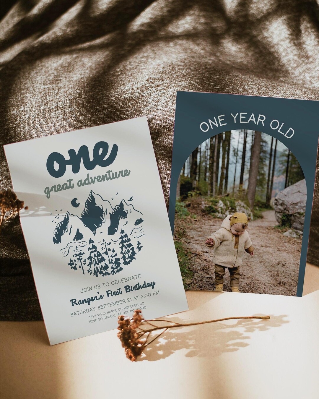 ONE Great Adventure Birthday Photo Invitation | Forest Mountains Nature ...