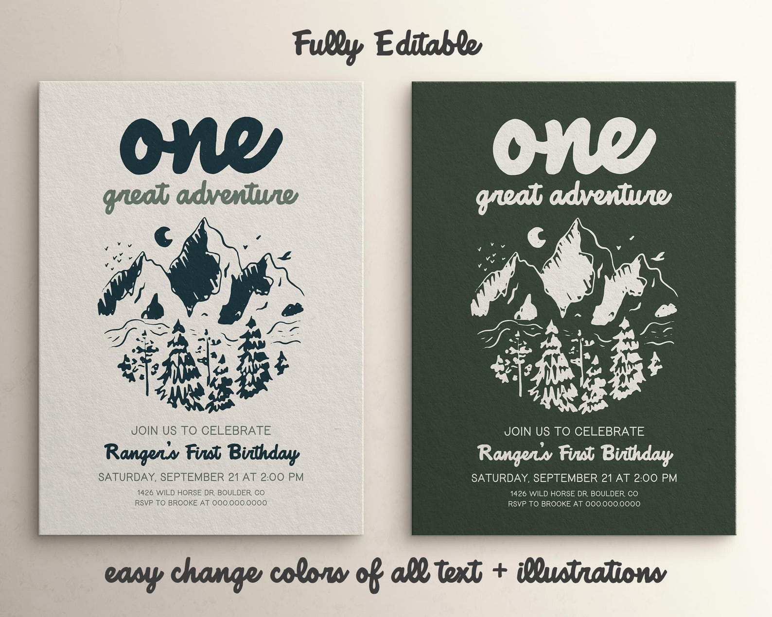ONE Great Adventure Birthday Photo Invitation | Forest Mountains Nature ...