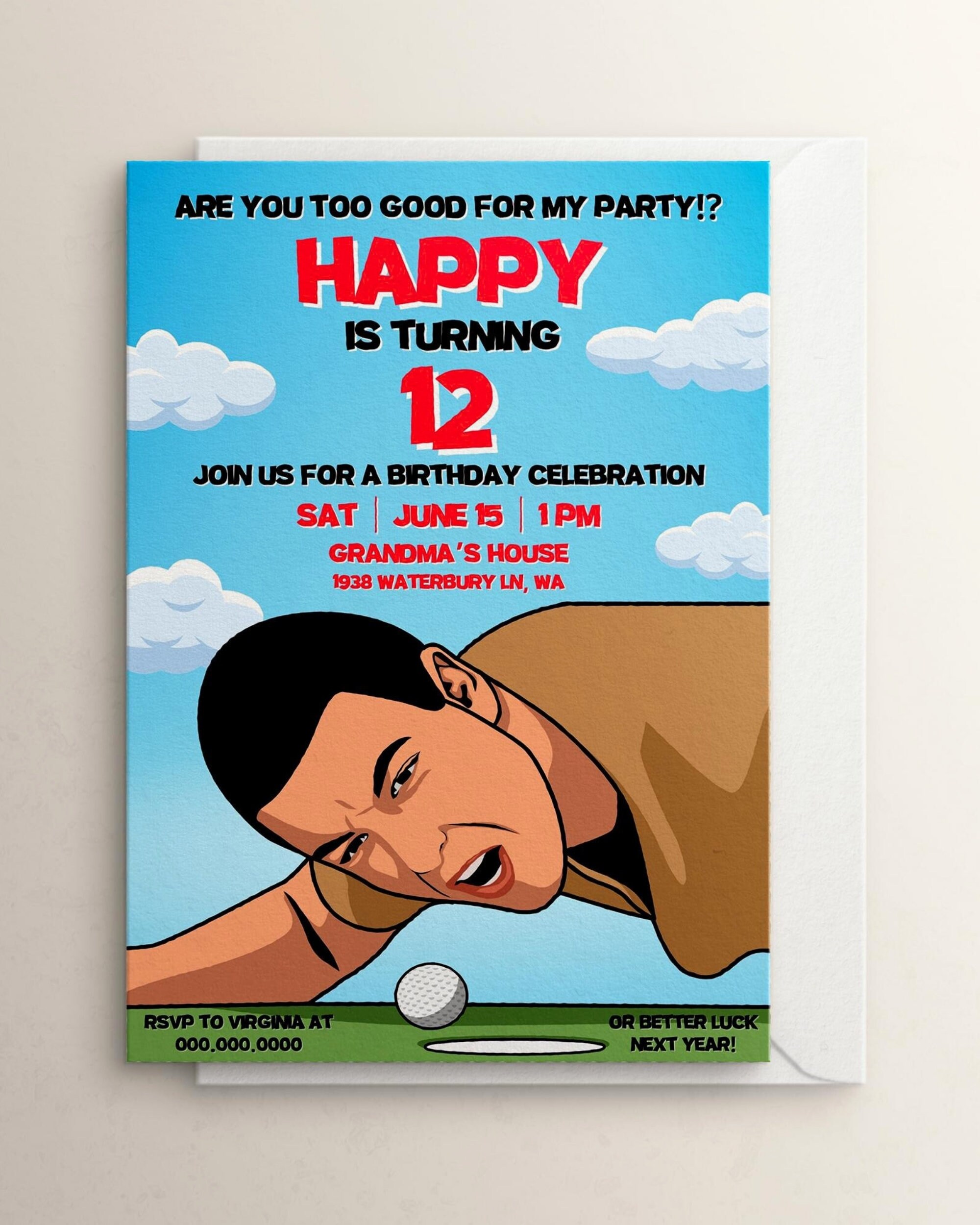 Happy Gilmore Birthday Editable Invitation, Golf Invitation, Golf ...