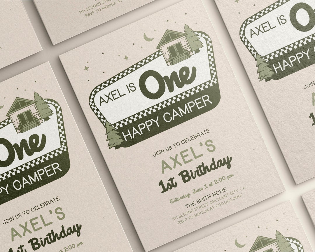 One Happy Camper Birthday Invitation Editable Template, Boy First Birthday Invite, National Park ...