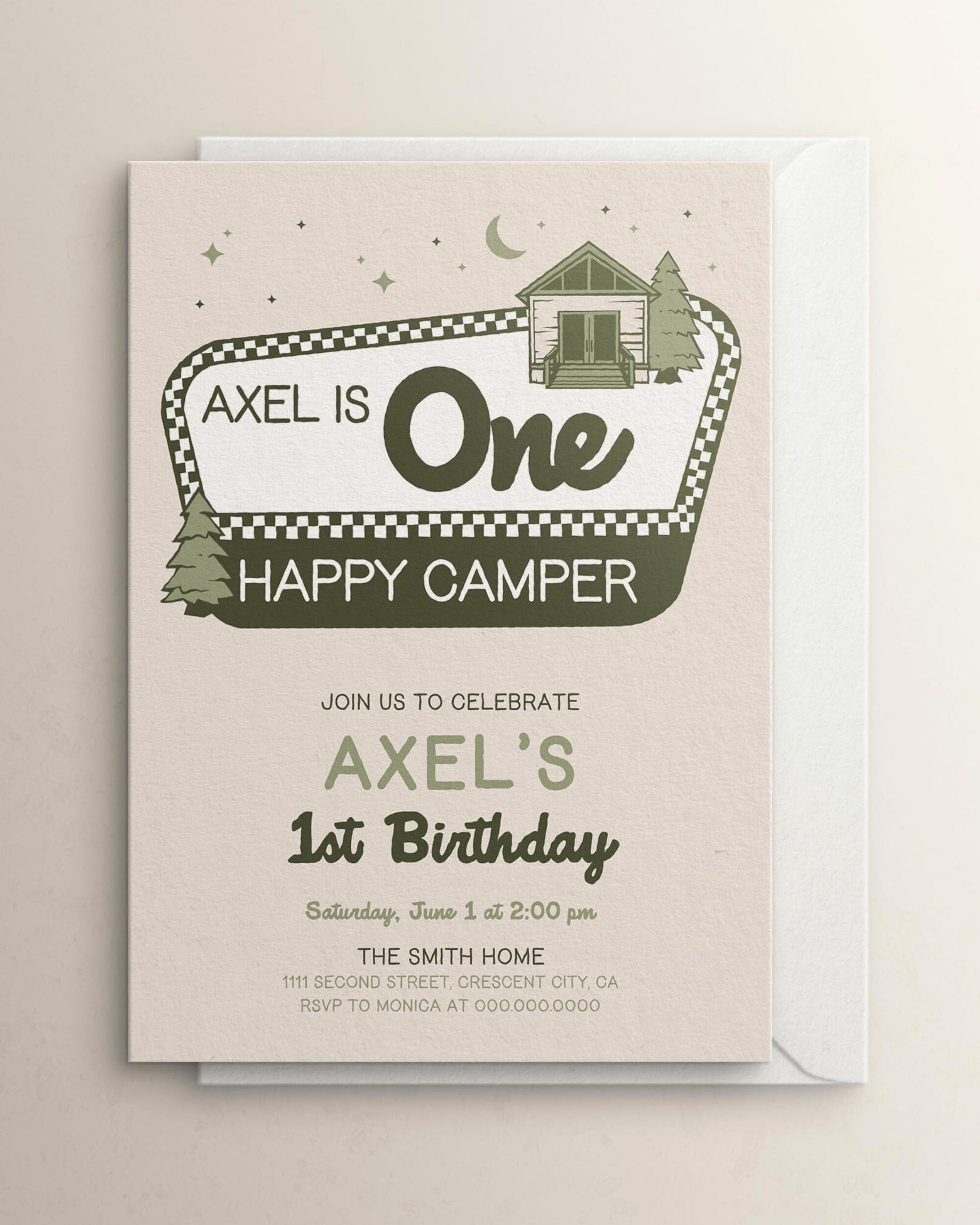 One Happy Camper Birthday Invitation Editable Template, Boy First Birthday Invite, National Park ...