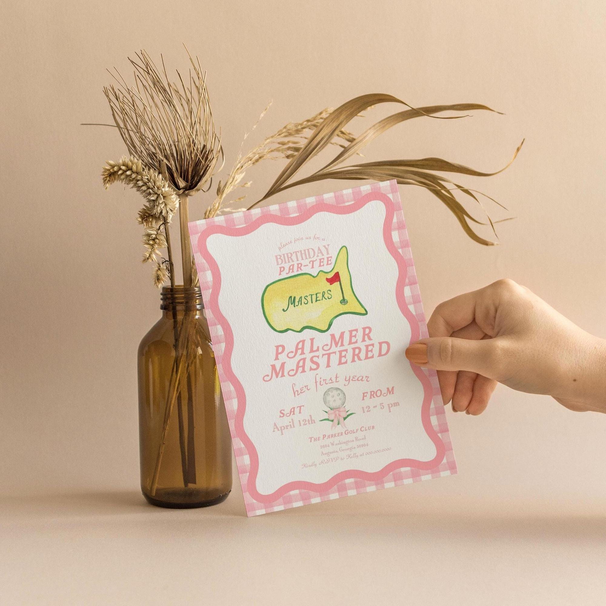 Pink Gingham Golf First Birthday Photo Invitation | Golf Party Theme ...