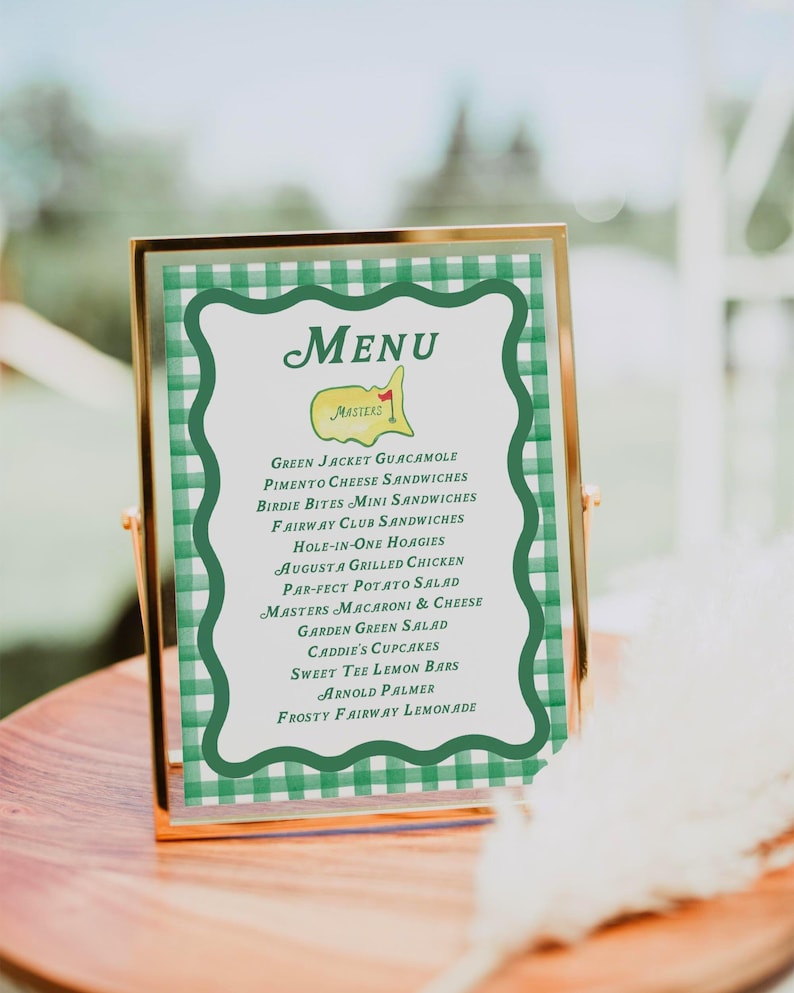 Masters Party Menu Editable Template, Golf Party Menu, Golf Luncheon ...