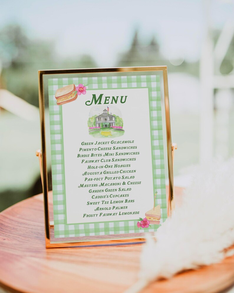 Masters Party Menu Editable Template, Golf Party Menu, Golf Clubhouse ...