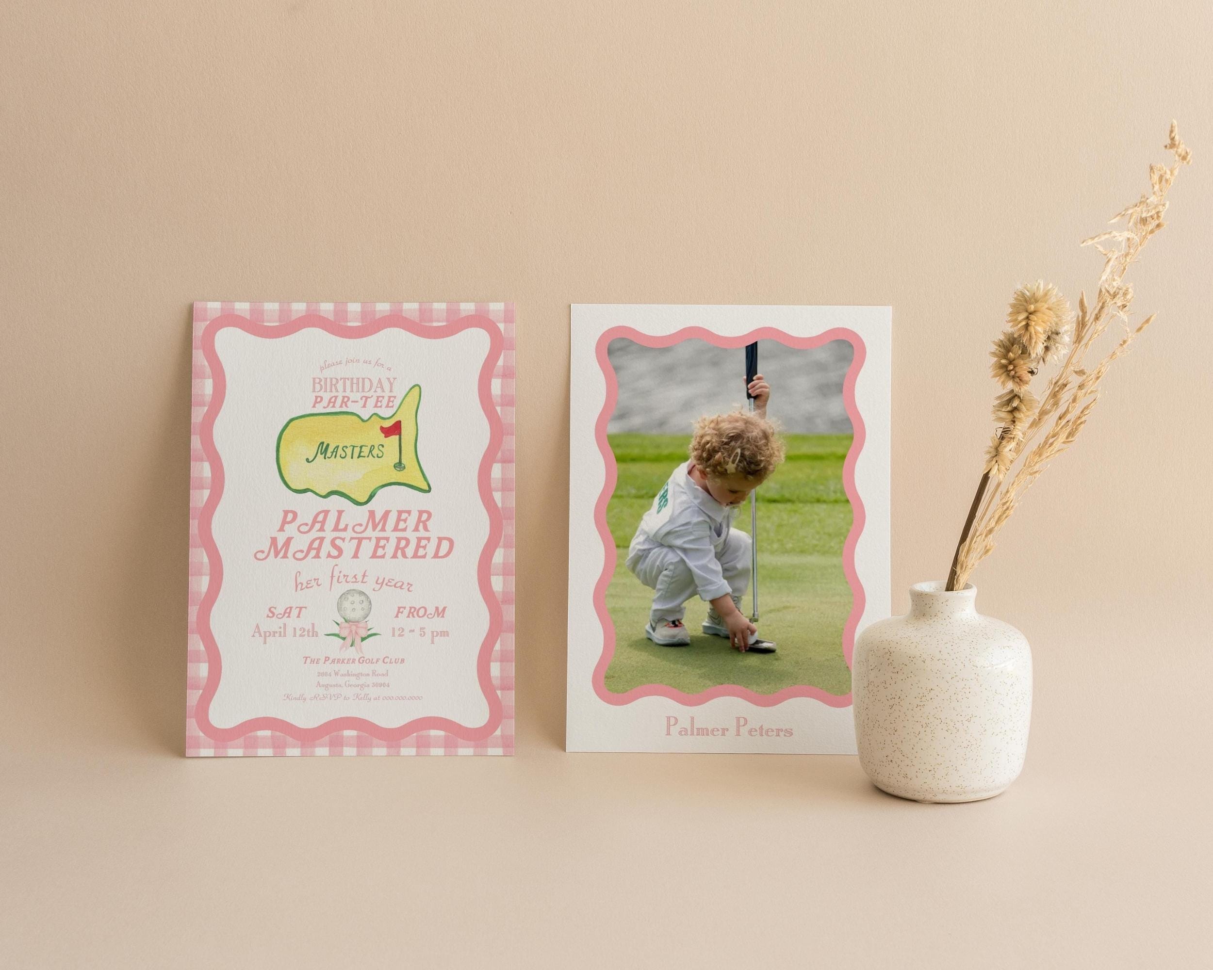 Pink Gingham Golf First Birthday Photo Invitation | Golf Party Theme ...