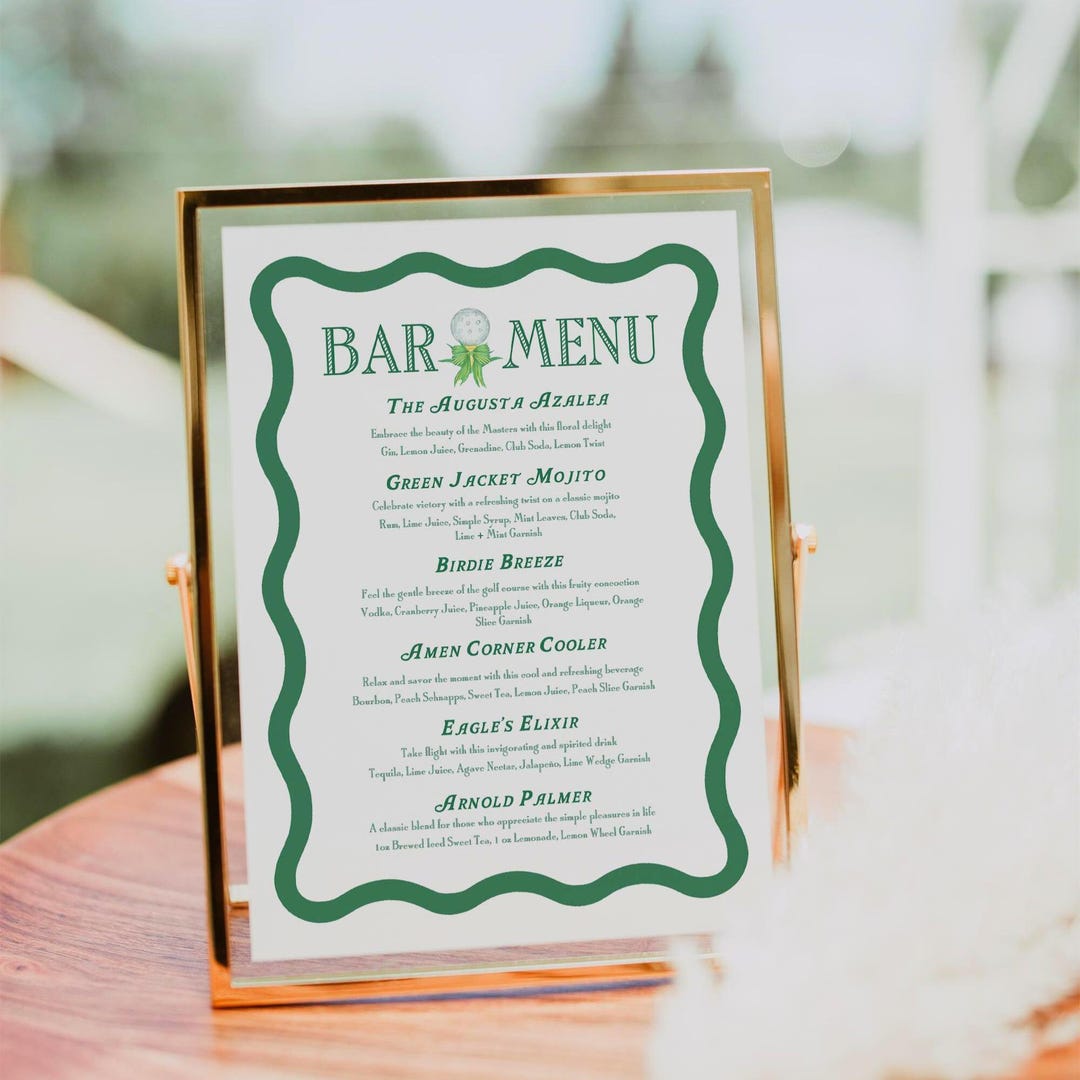 Golf Bar Menu Drinks Sign Editable Template, Golf Party Theme, Pro Golf ...