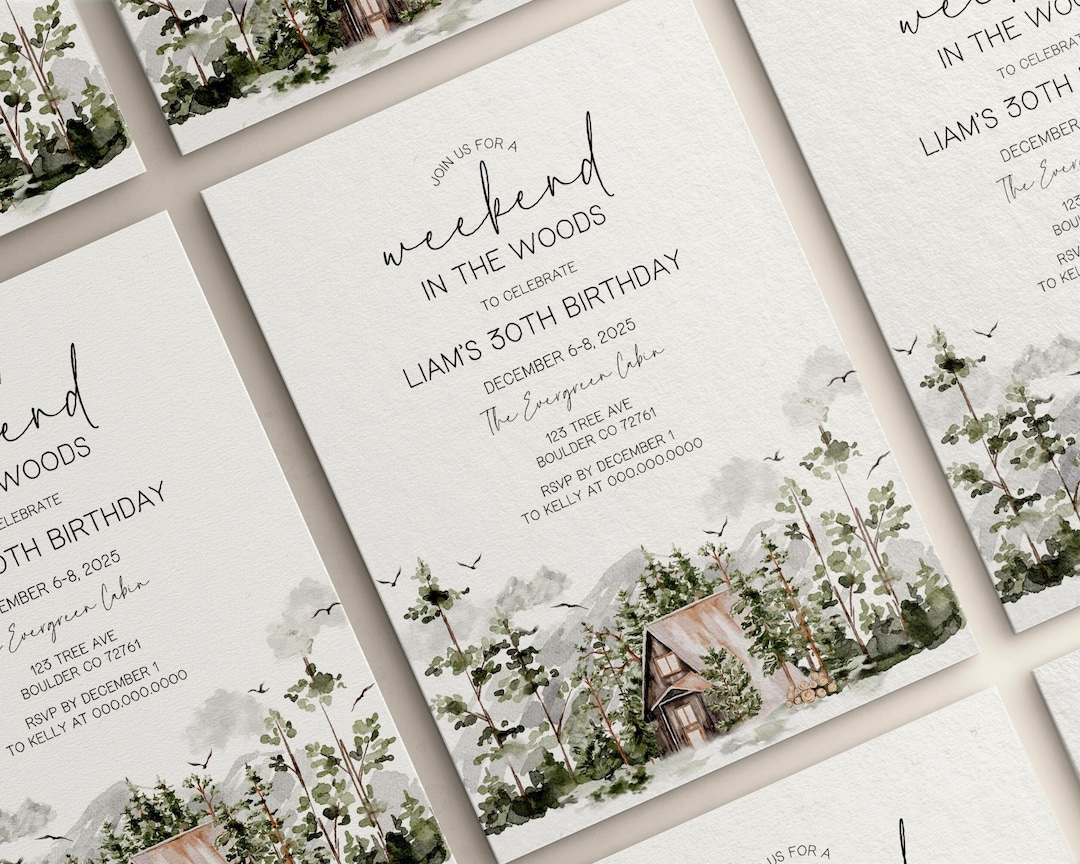Weekend in the Woods Invitation Editable Template | Cabin Birthday ...