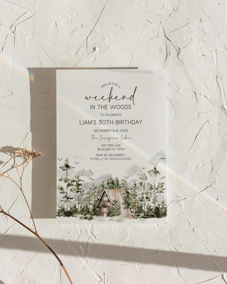 Weekend in the Woods Invitation Editable Template | Cabin Birthday ...