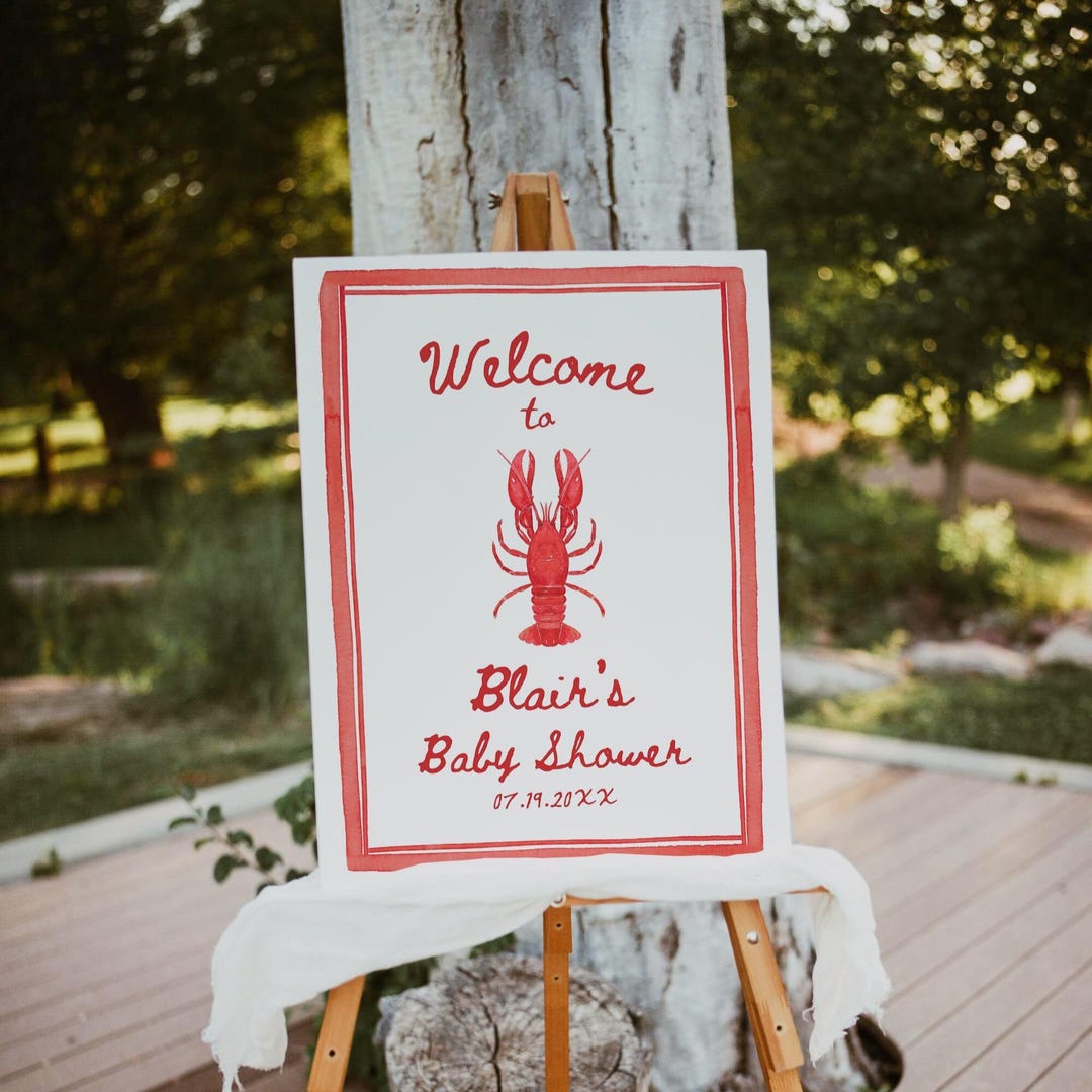 Coastal Baby Shower Welcome Sign | Red Lobster Baby Boy Shower Sign ...