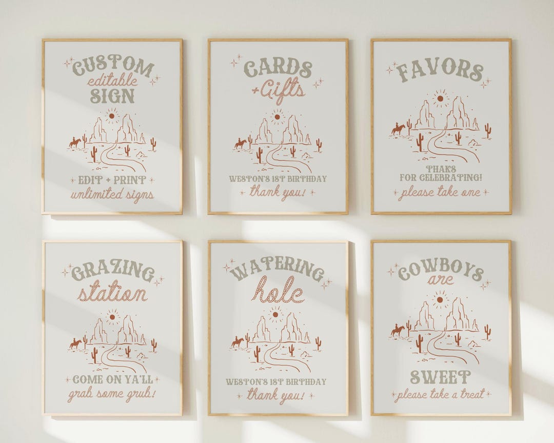 Wildest ONE in the West Sign Bundle Template | Western First Birthday ...