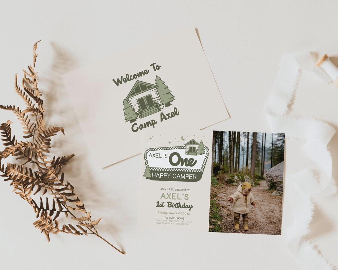 One Happy Camper Birthday Invitation Editable Template, Boy First Birthday Invite, National Park ...