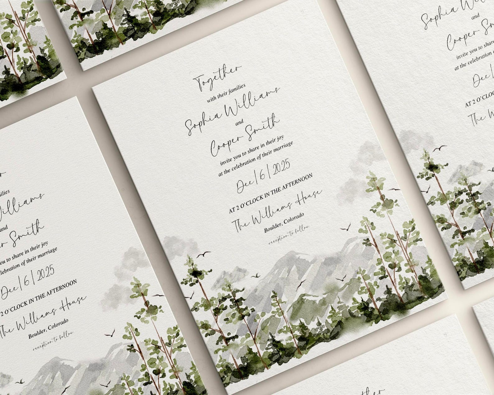 Forest Wedding Photo Invitation Template, Pine Tree Wedding, Winter ...