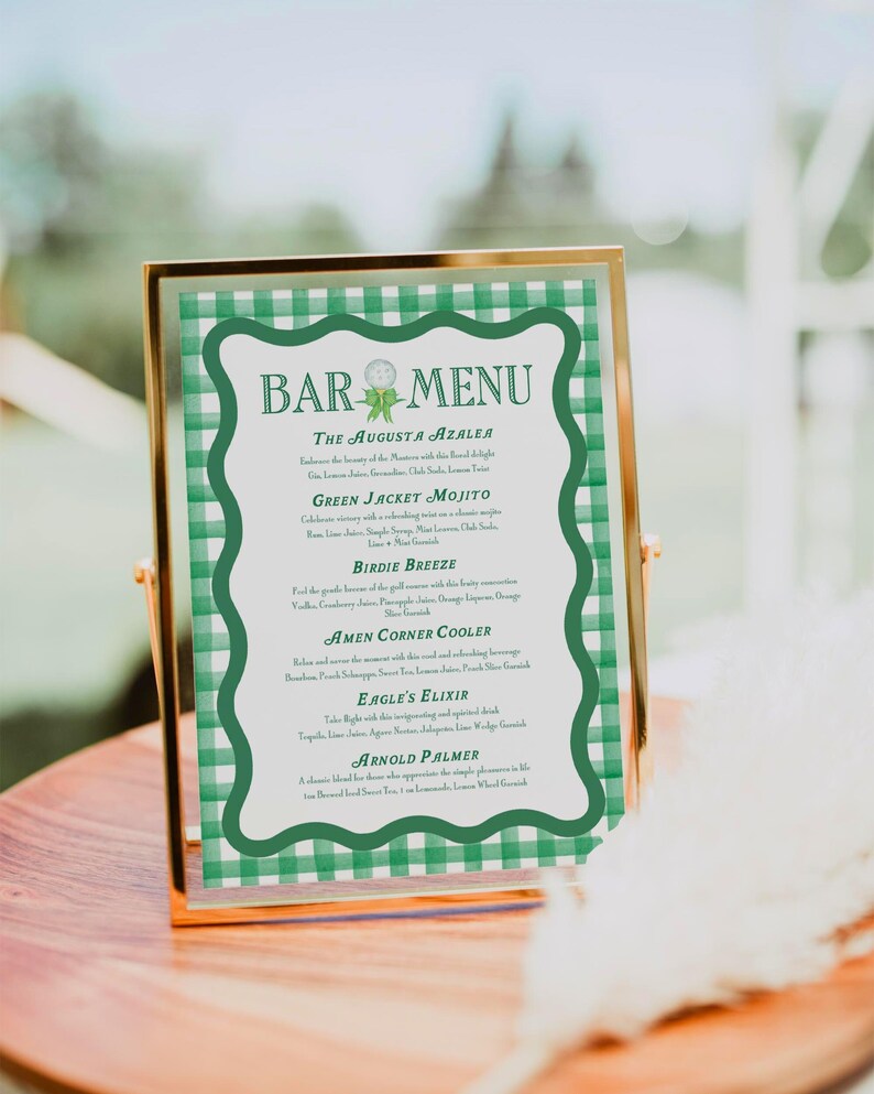 Golf Bar Menu Drinks Sign Editable Template, Masters Party Theme, Golf ...