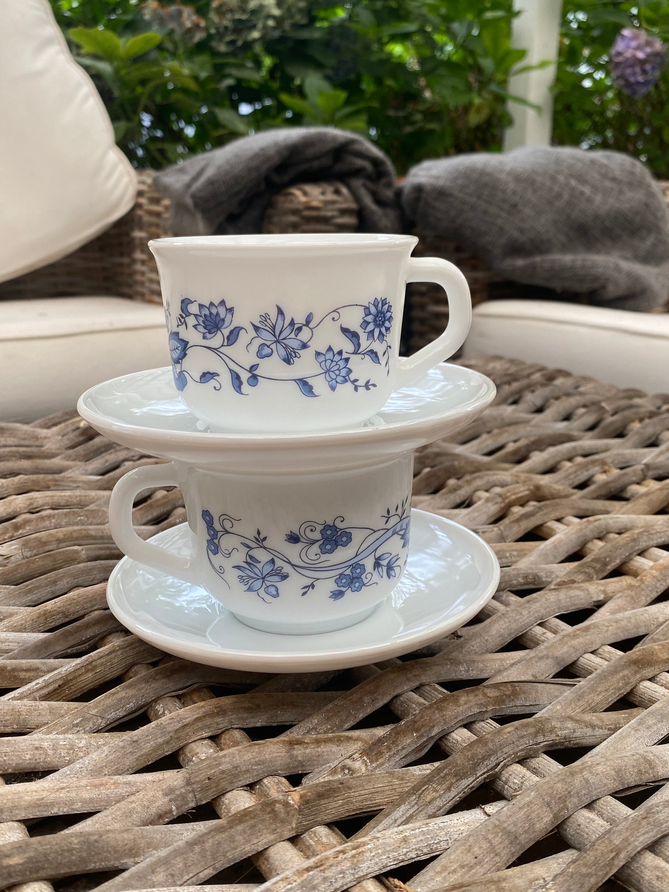 Arcopal Blue Onion Design | Cups and Saucers | Set of Two | 1970 ...