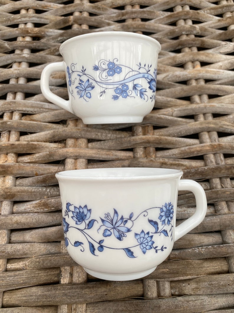 Arcopal Blue Onion Design | Cups and Saucers | Set of Two | 1970 ...