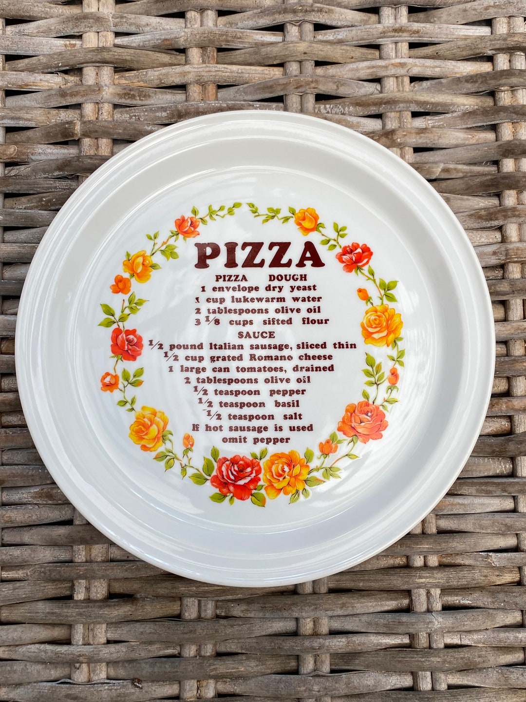 Vintage 1970s Pizza Recipe Ceramic Plate | Kitsch Kitchenware ...