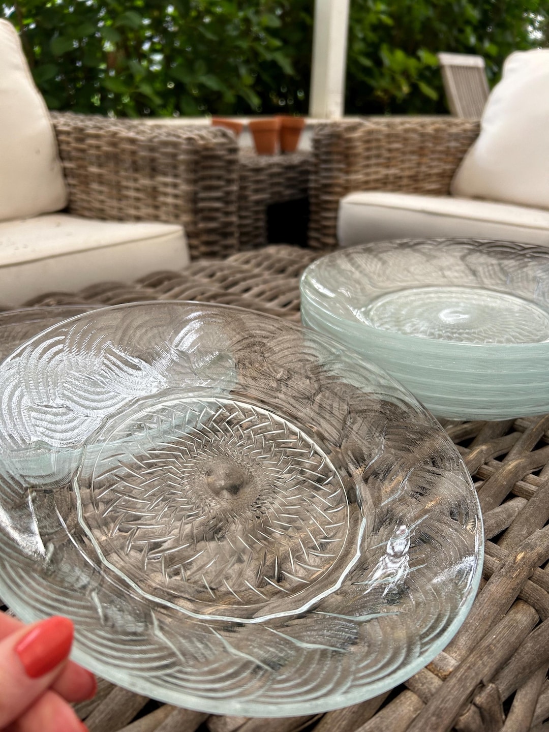 Textured Glass Bowls | Set of 9 | Braided Weave Rim Design | Vintage ...