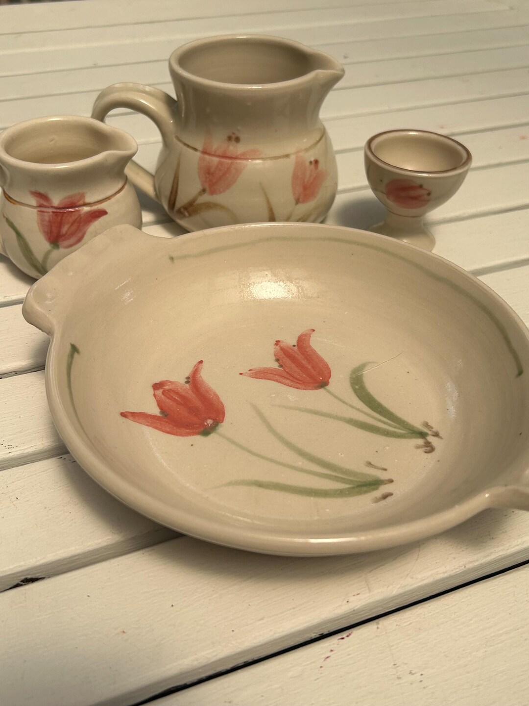 Mixed Pottery Set | Pink Tulip Design | Australian Pottery | Jug Bowl ...