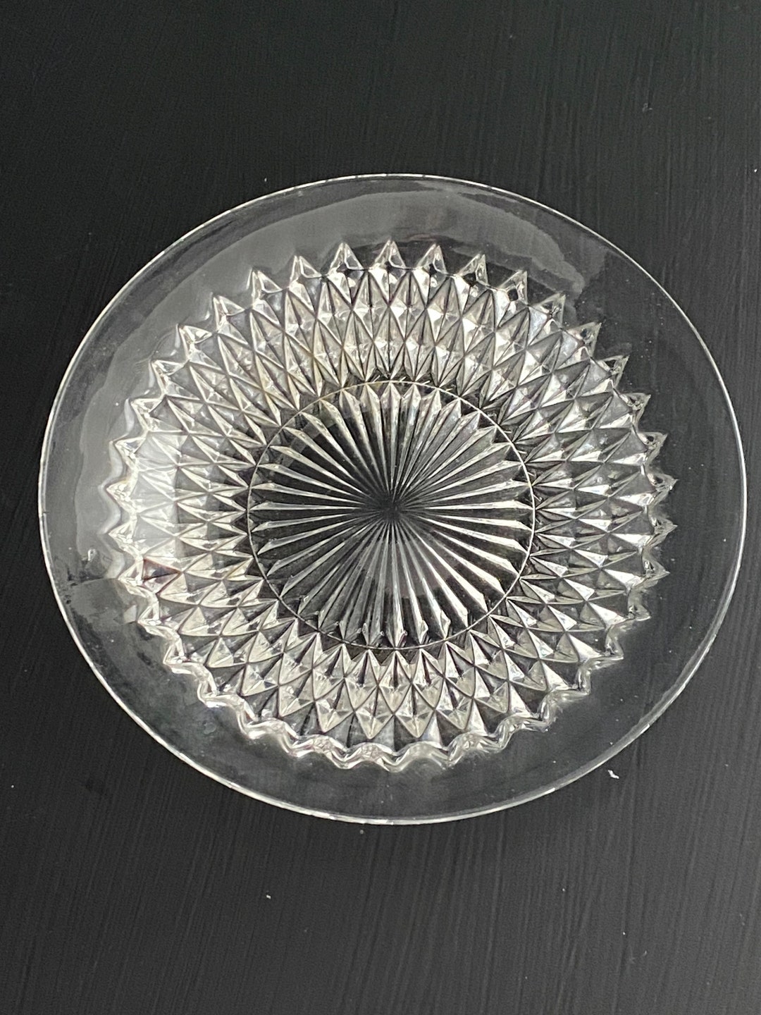 Elegant Glass Small Platter/plate | Diamond Pattern & Sunburst Center ...