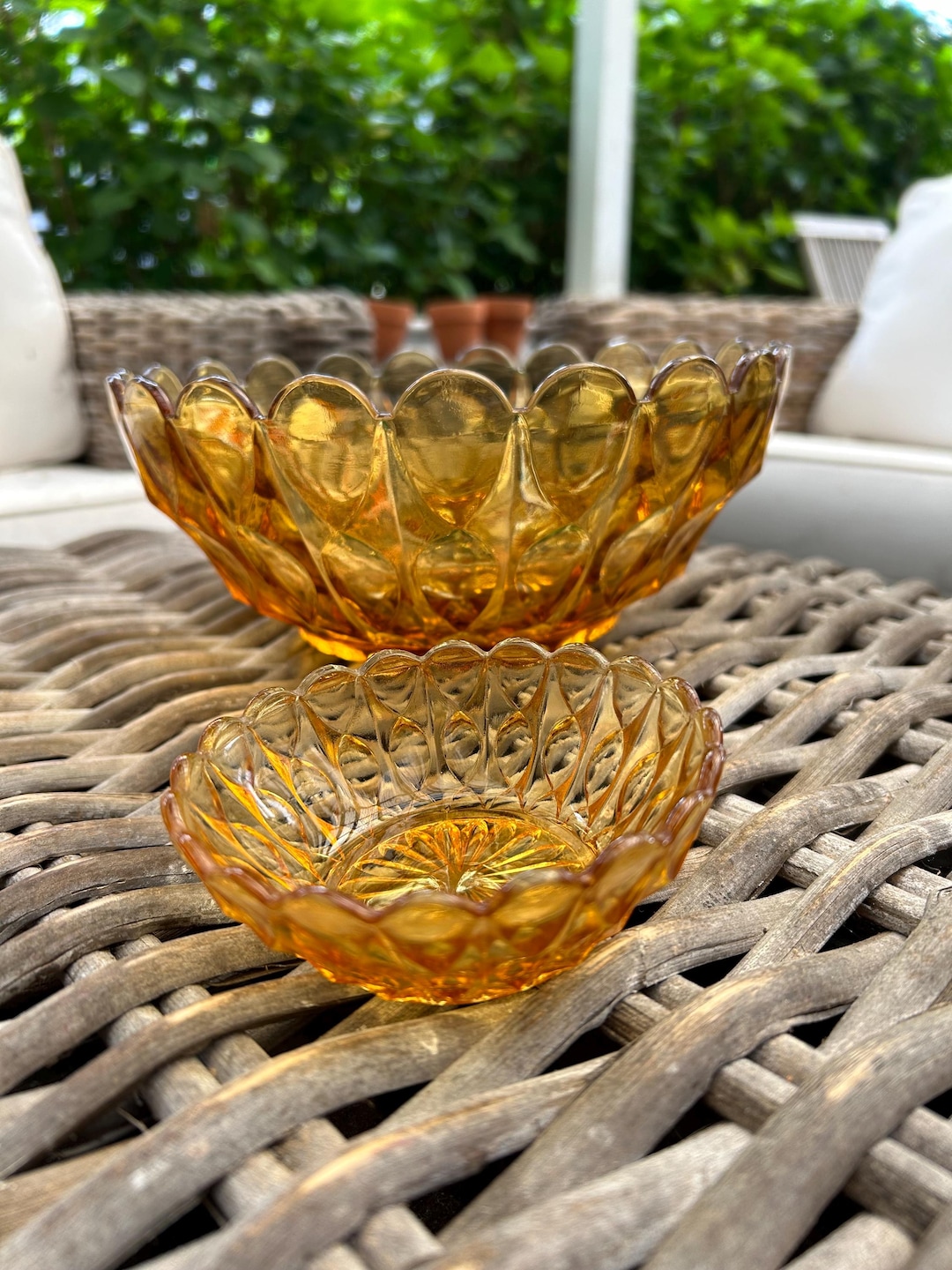 Amber Pressed Glass Bowls | Large and Small | Set of 2 | Depression Era ...