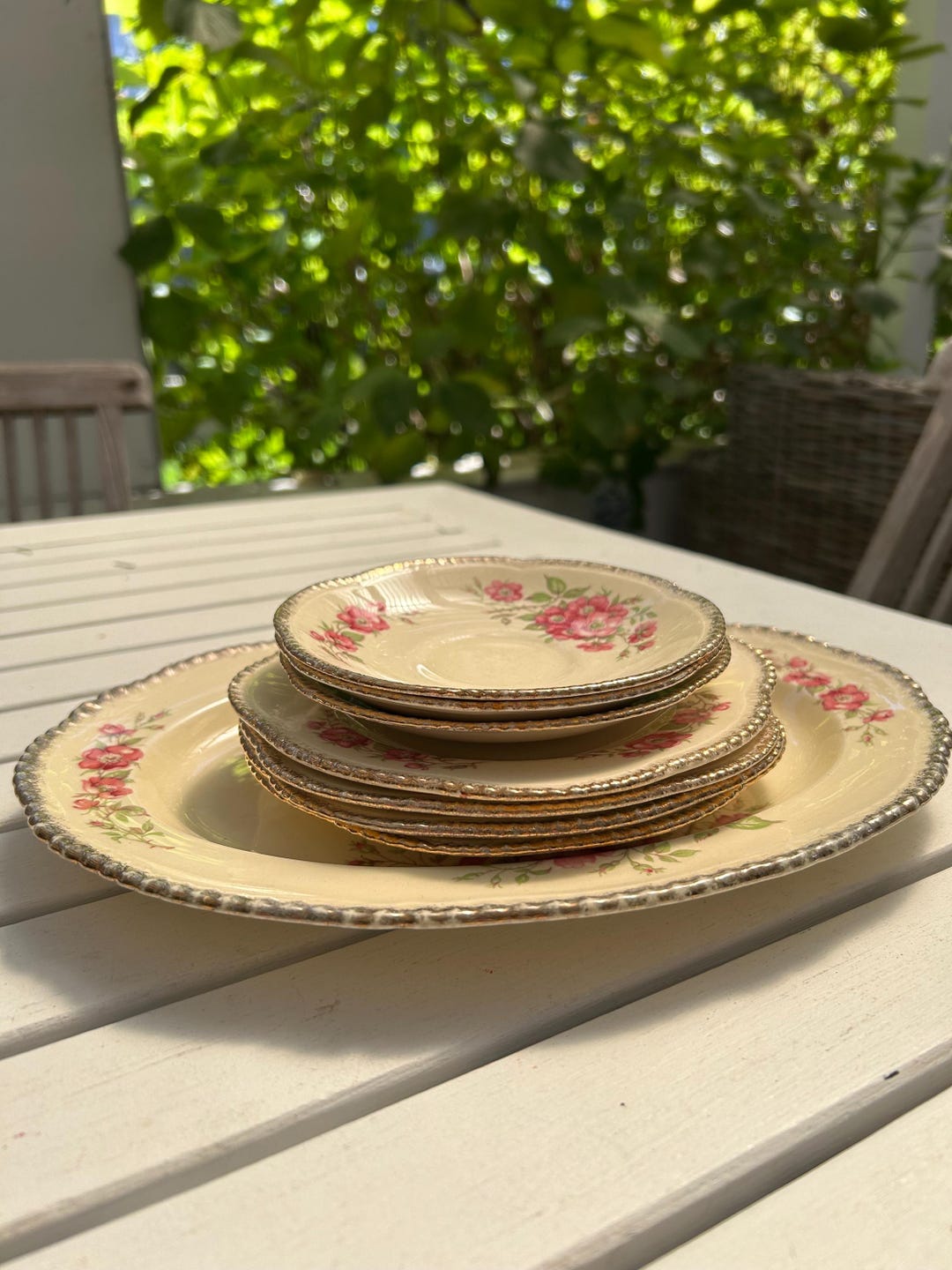 Woods Ivory Ware Inglaterra / Juego de bandeja, 4 platos de postre, 3 ...