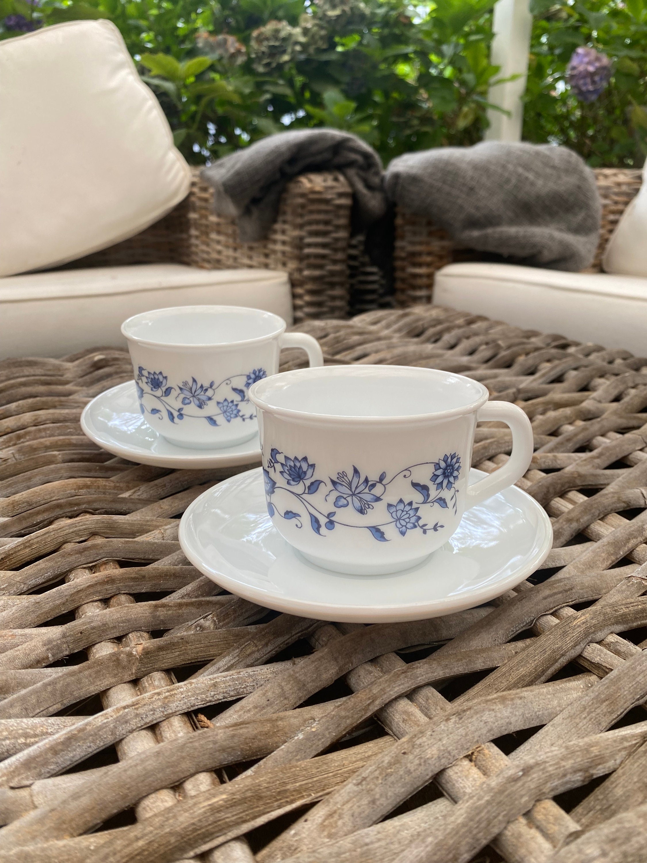 Arcopal Blue Onion Design | Cups and Saucers | Set of Two | 1970 ...