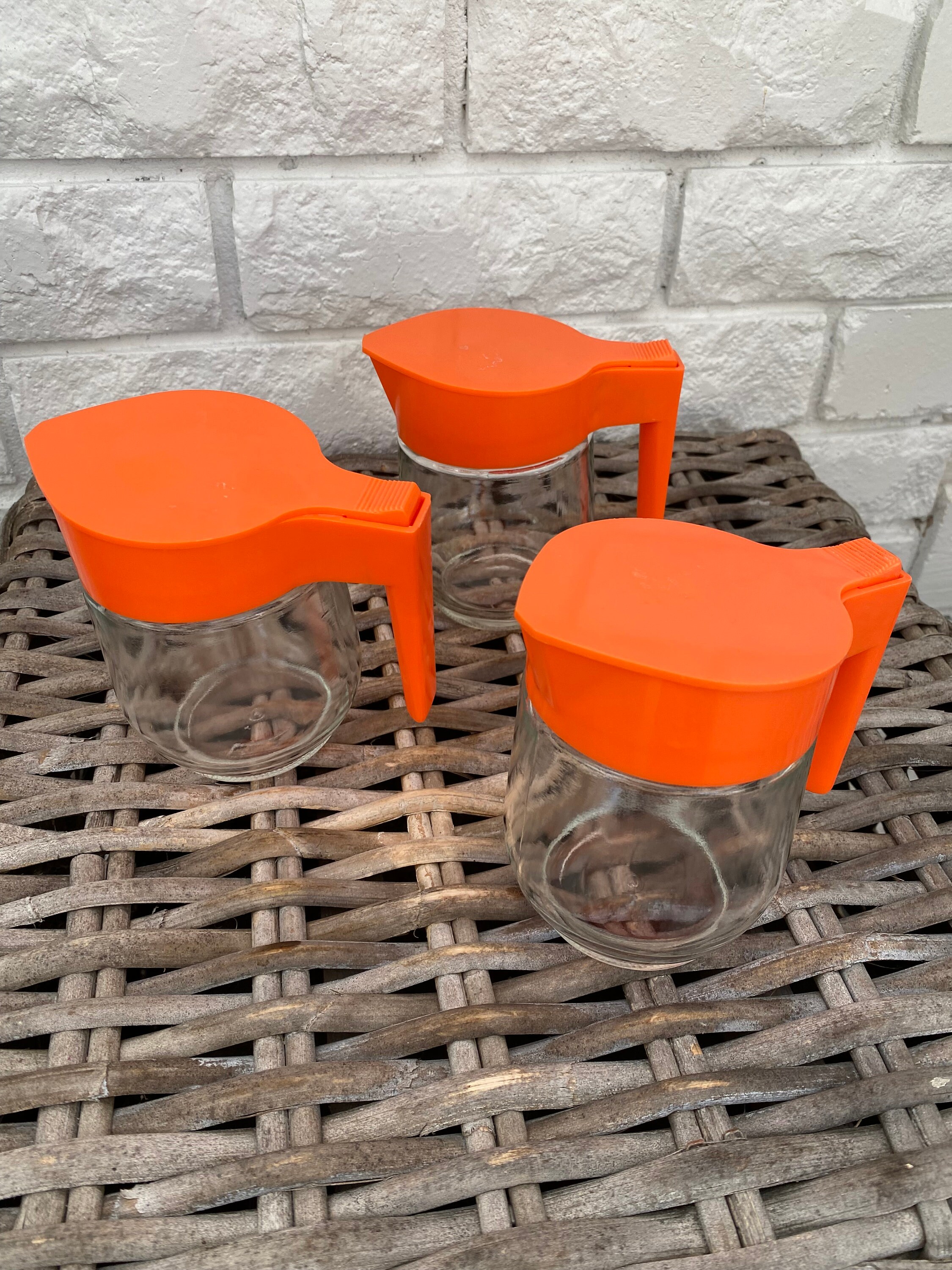 1980s GEMCO Dispenser Set Vintage Creamer, Sugar, Syrup Jars Orange ...