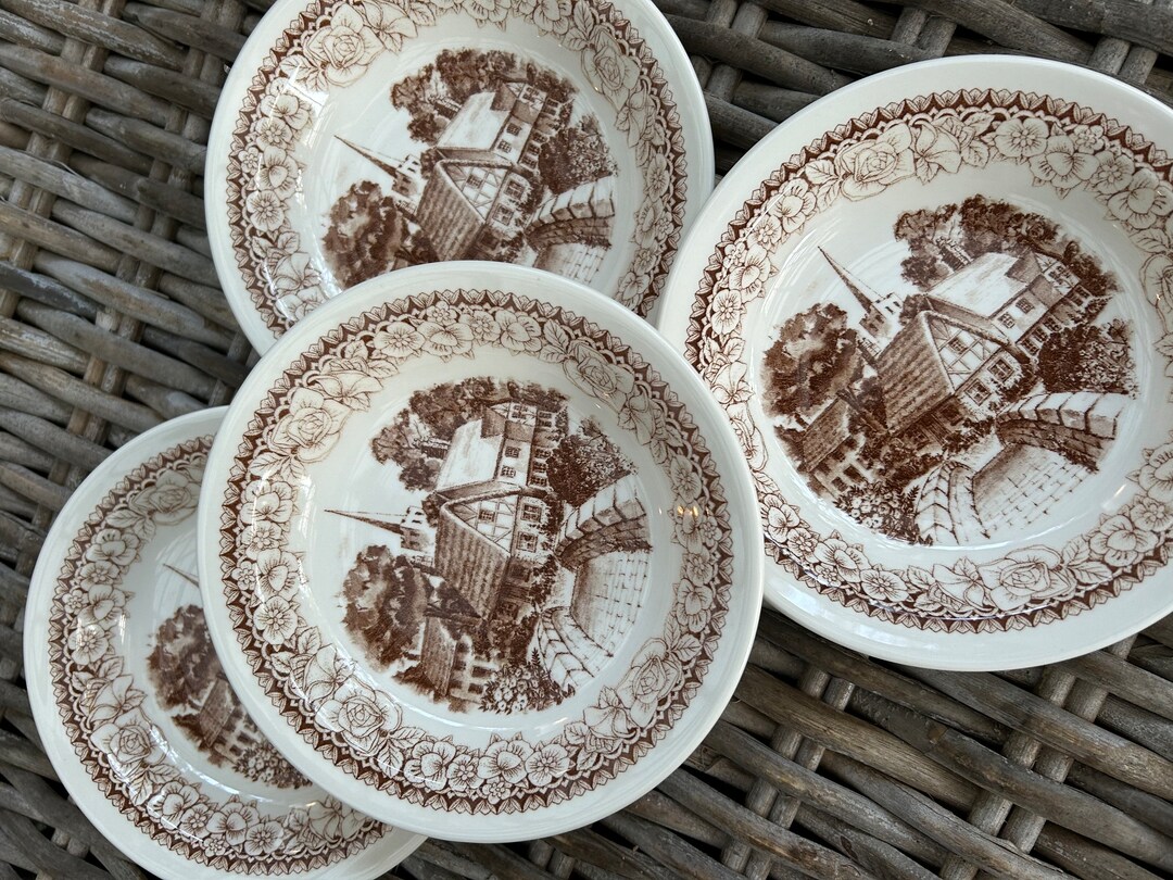 Crown Lynn Genuine Ironstone Bowls | Brown Transferware Cottage Pattern ...