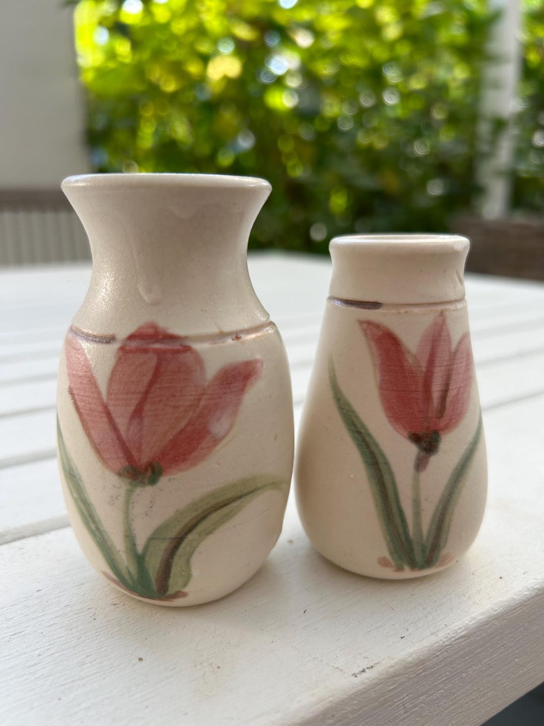 Handmade Ceramic Bud Vases | Set of 2 | Pink Tulip Design | Hand ...