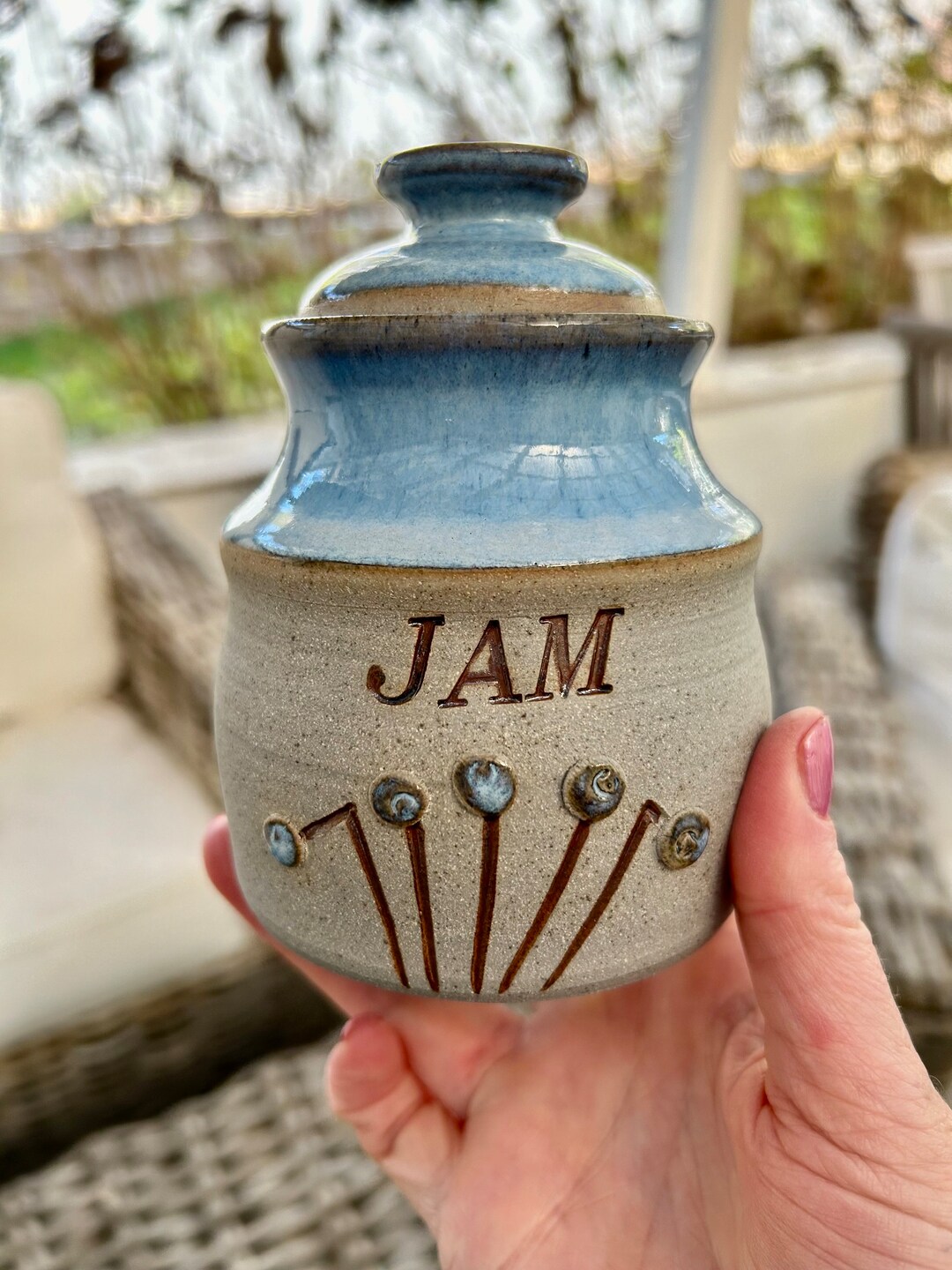 Handmade Pottery Jam Pot | Vintage 1987 | Signed by Artist | Blue and ...