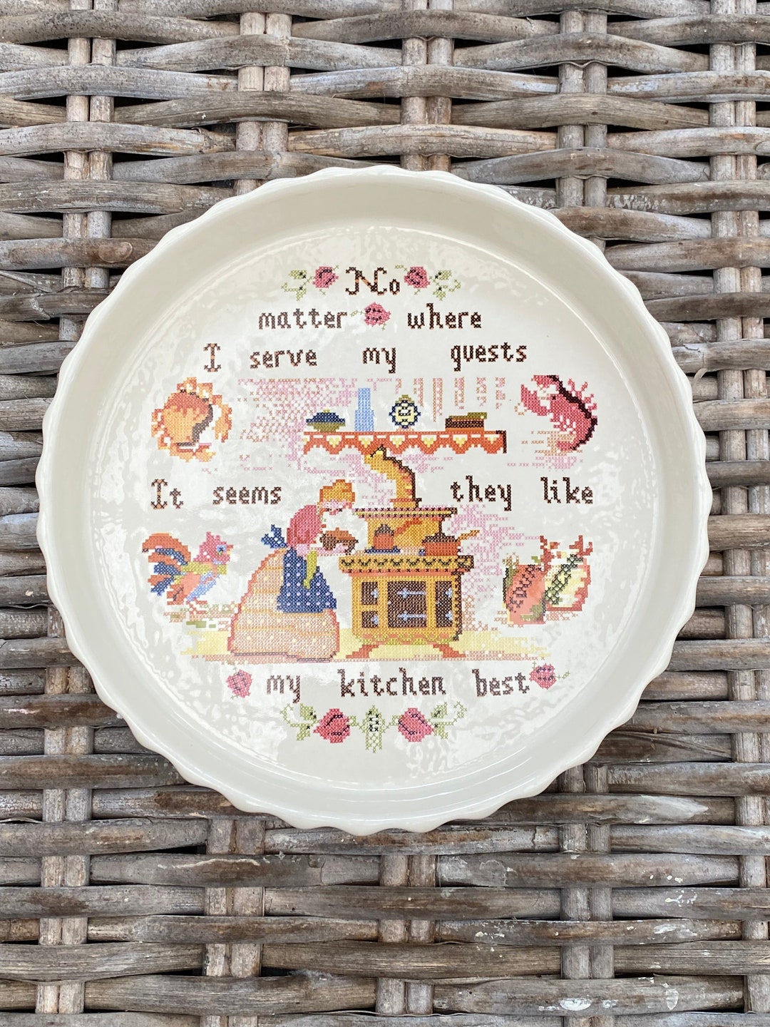 Poole Pottery Flan Dish Sampler Series Antique Needlework Design ...