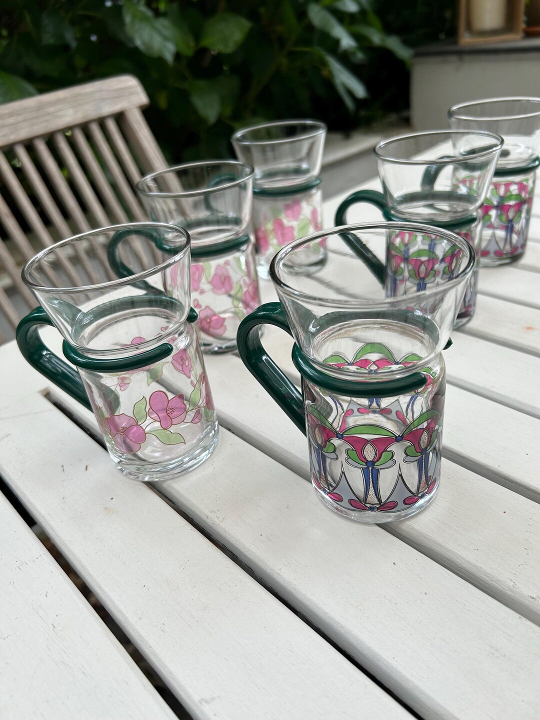 Ocean Glass Coffee Mugs With Removable Blue Handles | Set of 6 | Retro ...