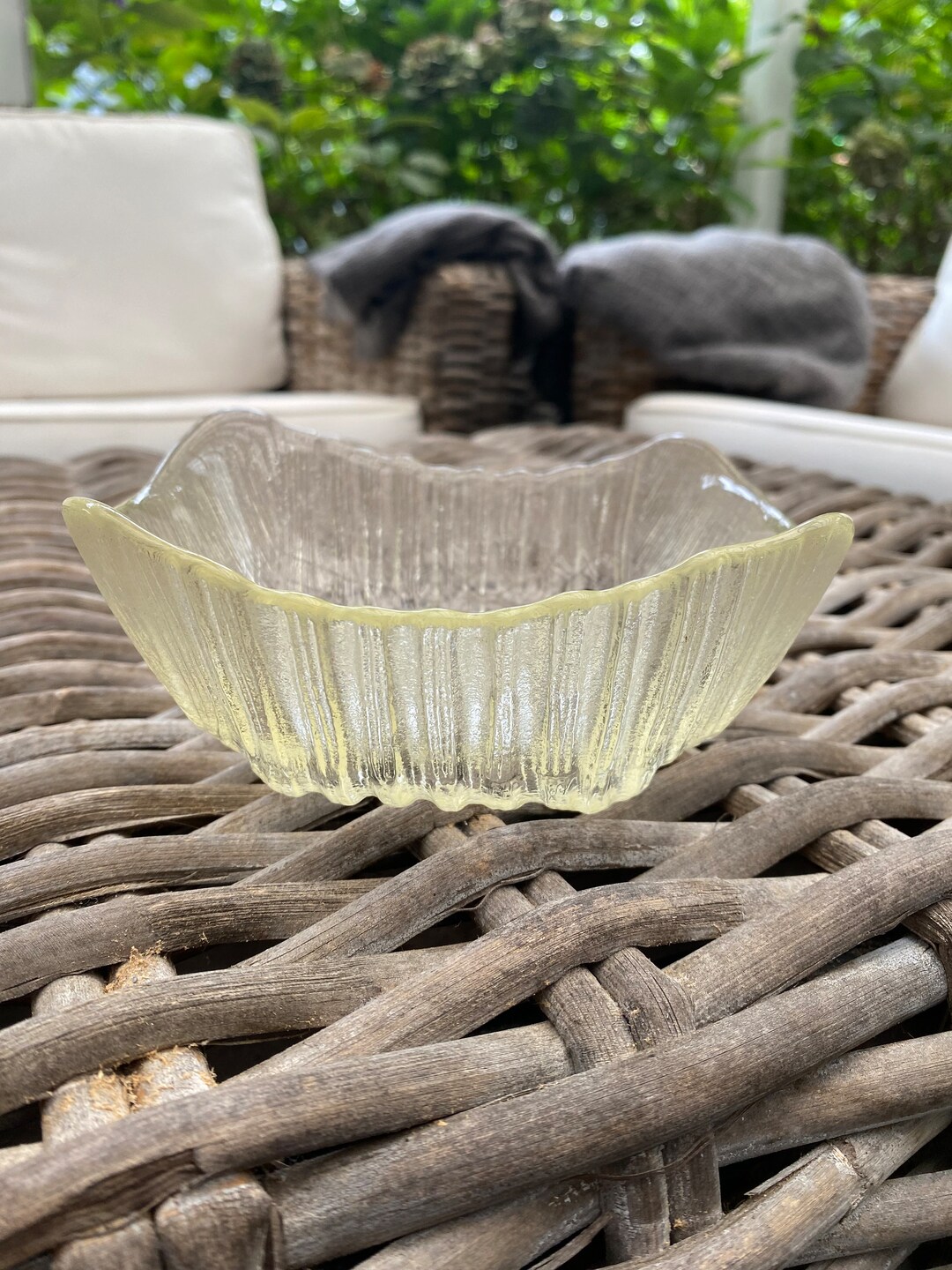Artisan Textured Glass Dish | Soft Yellow Square Bowl | Vintage Decor ...