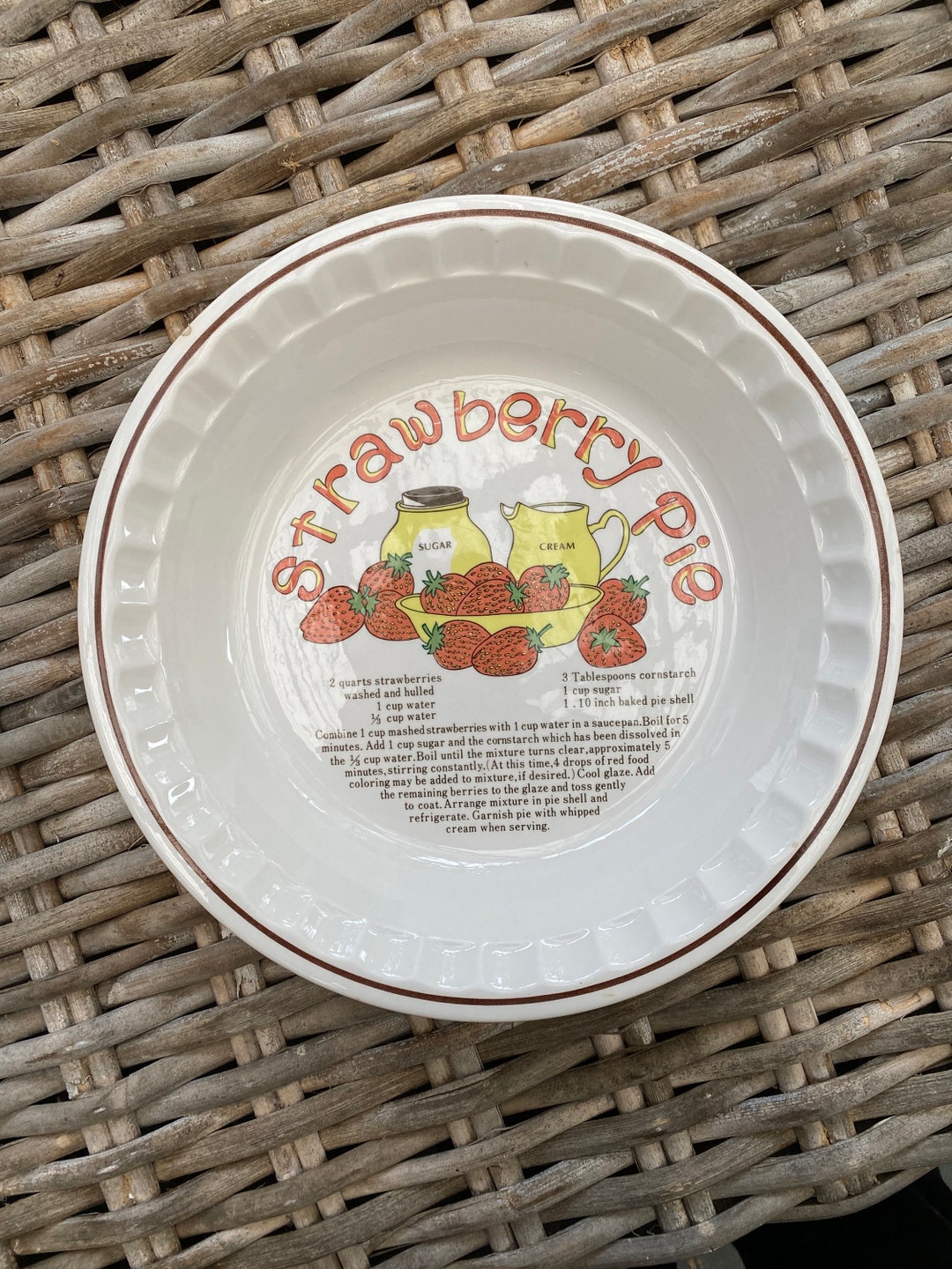 Recipe Pie Plate | Strawberry | Large | Vintage Collectible Kitchen ...